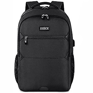 AMBOR Backpack for Men, TSA Laptop Backpack College School Backpack with USB Port fit 15.6 Inch Laptop, Work Backpack for Men Women Teacher Nurse Student Gifts, Black