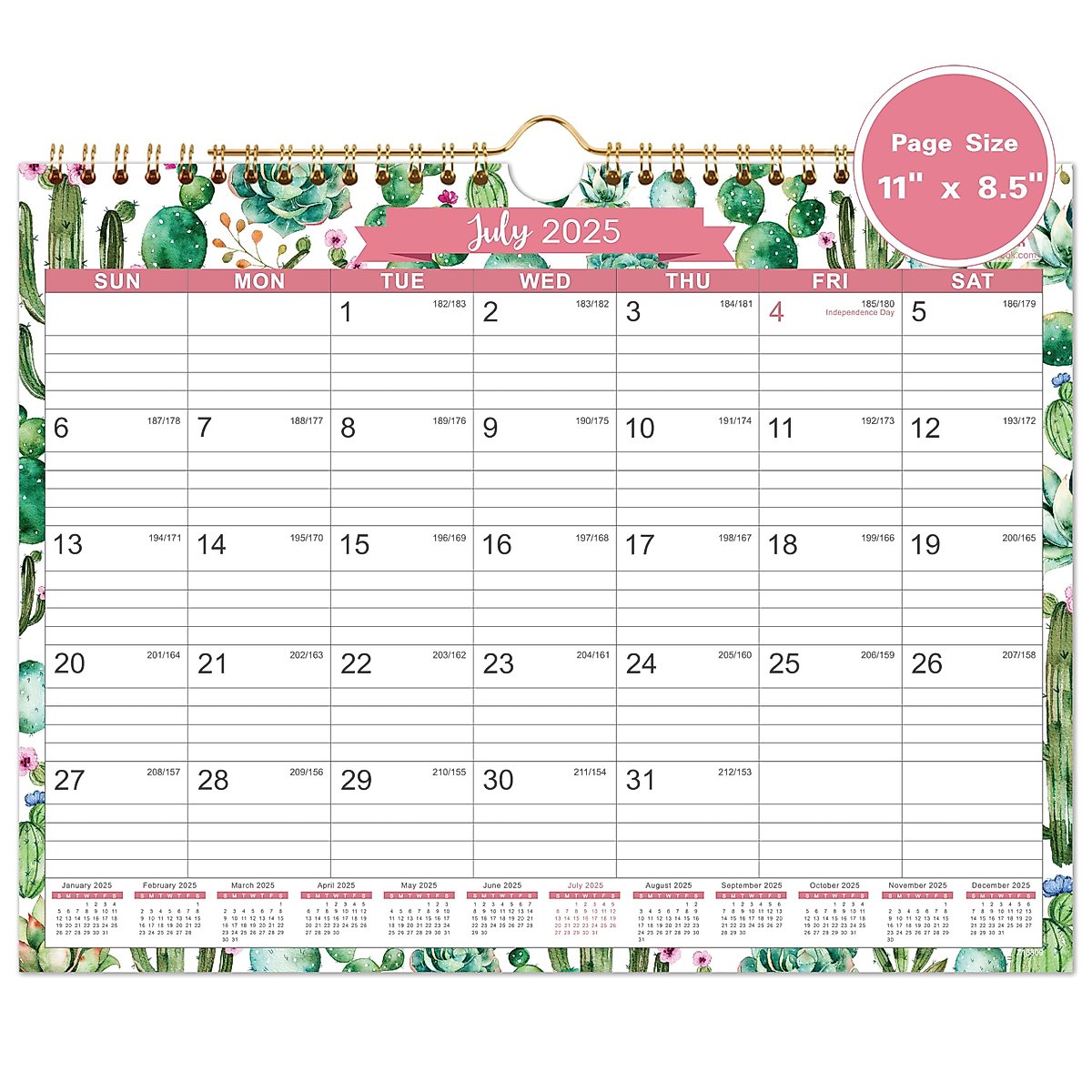 2025-2026 Wall Calendar - 18 Months Wall Calendar 2025-2026 from Jul. 2025 - Dec. 2026, 11" x 8.5", Twin-wire Binding, Ruled Blocks with Julian Dates
