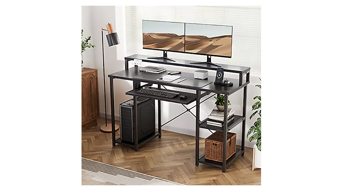 NOBLEWELL 47" Home Office Desk with Storage & Monitor Stand