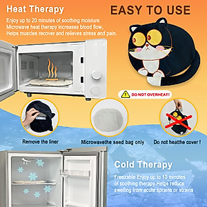 Kivdes Microwave Heating Pads for Cramps/Period/Back/Abdomen Pain Relief,11in*8in Microwavable Weighted Moist Stuffed Cute Stuffed Animal Heating Pad Washable Removable Lavender Scented Black Cat