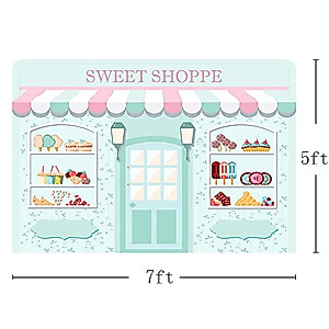 MEHOFOND 7x5ft Sweet Shoppe Backdrop Dessert Parlor for Girl Birthday Photography Background Kids Party Banner Baby Shower Donut Ice Cream Cake Table Decor Photoshoot Studio Props