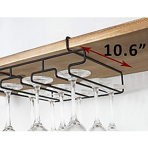 Bafvt Wine Glass Holder - Stemware Rack Under Cabinet - 304 Stainless Steel Hanger Storage Shelf, Fit for The Cabinet 0.8“ or Less (black, 3 Rows)
