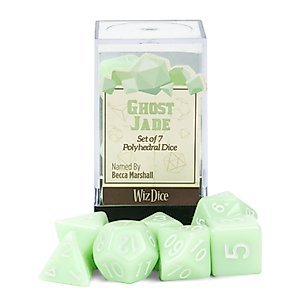 Wiz Dice Ghost Jade Set of 7 Polyhedral Dice, Solid Pastel Mint Green RPG Dice with Clear Display Box