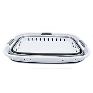 SAMMART 44L Collapsible Plastic Laundry Basket - Foldable Pop Up Storage Container/Organizer - Portable Washing Tub - Space Saving Hamper/Basket (1, White/Grey), Size: 25.4 x 17.3 x 10.2 inches