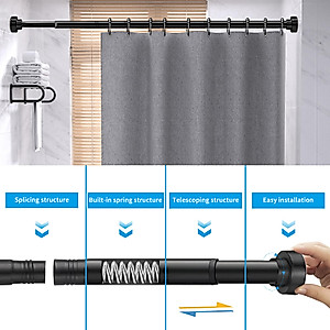 YNL Shower Curtain Rod 34-82 (2.8-6.8ft) Inches with 12Pcs Shower Curtain Rings, Adjustable Shower Rod No Drilling, Non-Slip, Never Rust, Stainless Steel, Suitable for Bathroom Window, Matte Black