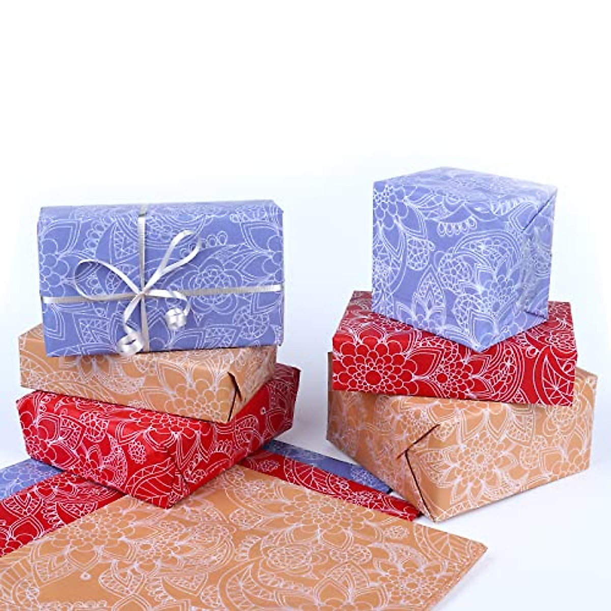 Kavoc 60 Sheets Paisley Blue Red Gift Tissue Paper,20" x 20" Brown Boho Wrapping Art Tissue Paper for Western Cowboy Theme Party Decoration (Red)