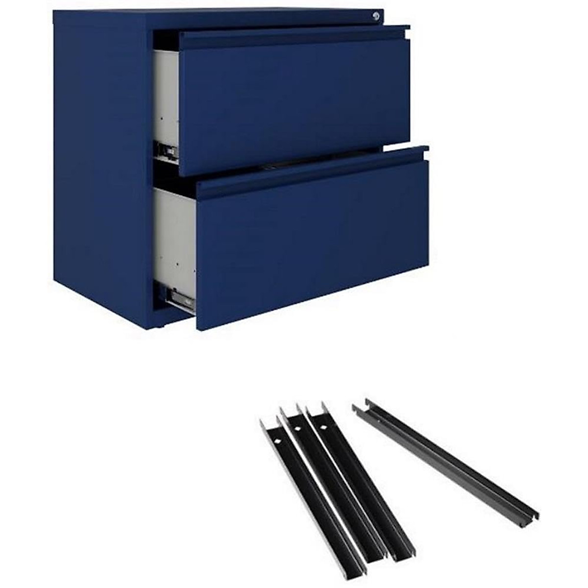 Hirsh 30" W 2 Drawer Metal Lateral File Cabinet Set Navy with Front to Back Rails, Fully Assembled
