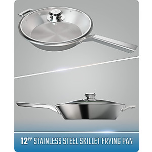 Dalstrong Frying Pan Skillet - 12 inch - The Oberon Series - 3-Ply Aluminum Core Cooking Pan - Premium Silver Kitchen Cookware - Omelet, Beef, Egg Pan - w/Lid & Pot Protector