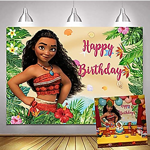 Cartoon Moana Birthday Backdrop Maui Summer Beach Princess Girls Birthday Photo Background Baby Shower Party Supplies Cake Table Decoration (7x5ft)