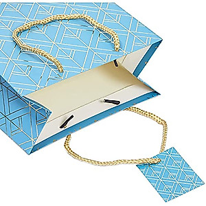 Blue & Gold Foil Gift Bags with Handles, 4 Designs for Baby Shower, Wedding (15 Pack)