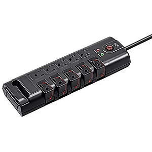 Monoprice 10 Outlet Rotating Surge Protector Power Block / Strip - 8 Feet - Black | 2880 Joules, Heavy Duty Cord