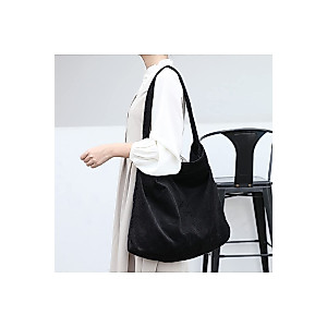Ulisty Women/Girls Corduroy Large Capacity Shoulder Bag Tote Bag Casual Hobo Bag Shopping Bag Handbag black