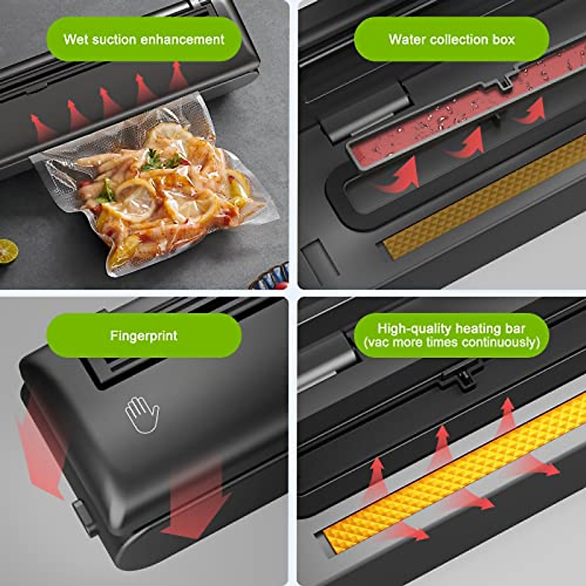 BEYUAM Vacuum Sealer, Food Saver Vacuum Sealer Machine with Auto&Manual Options for Food Storage, 5 in1 Food Vacuum Sealer with Dry&Moist Modes, LED Indicator Lights, Compact Design, Includes 15PCS Vacuum Seal Bags,1 Air Suction Hose, 1Cutter (Black)