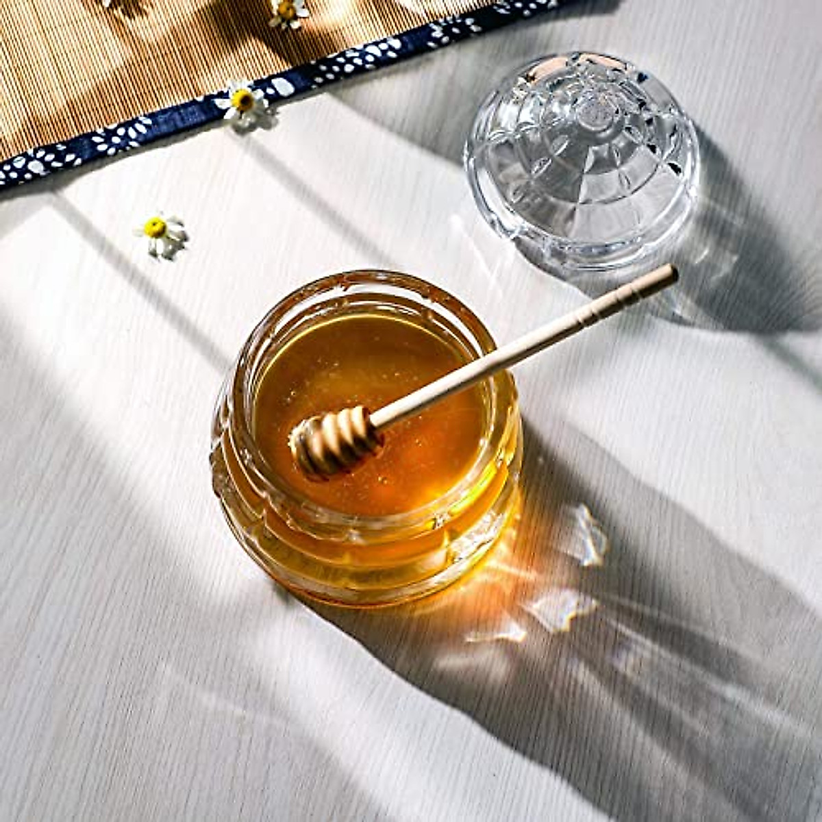 1500 C Tabletop Bee-hive Glass Honey Jars with Dipper and Lid 10 oz. Crystal Clear Heavy Glass Honey Pot Honey Containers Holder for Jam Jelly Syrup Home& Kitchen