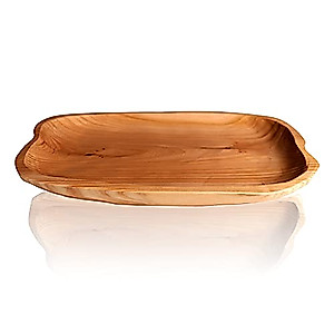 DeziWood Wooden Tray for Decor, Rustic Wood Decorative Tray, Unique Handmade Wood Serving Platter Tray Plate, Large Wooden Fruit Tray for Snack Appetizer Display (15.7"x11.4")
