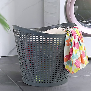 Xowine 6-Pack Large Plastic Storage Basket, 30 L Laundry Hamper, Gray