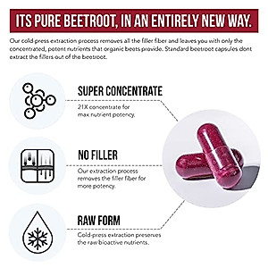 BioBeet® Max Strength Beet Root Capsules - 21:1 Concentrate, Each Serving Derived from 28,350 mg Organic Beetroot - Absorption Enhancement with BioPerine® Black Pepper Extract (60 Capsules)