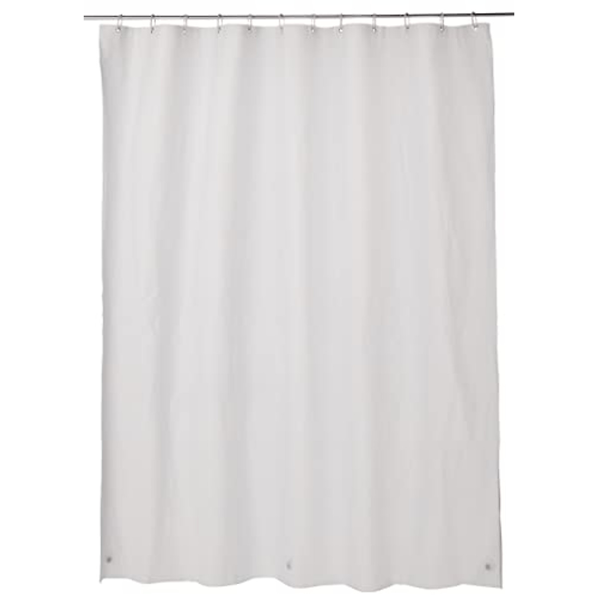 Amazon Basics Water Resistant 8-Gauge PEVA Shower Curtain Liner with Bottom Magnets and Plastic Shower Hooks - 72" x 72", White