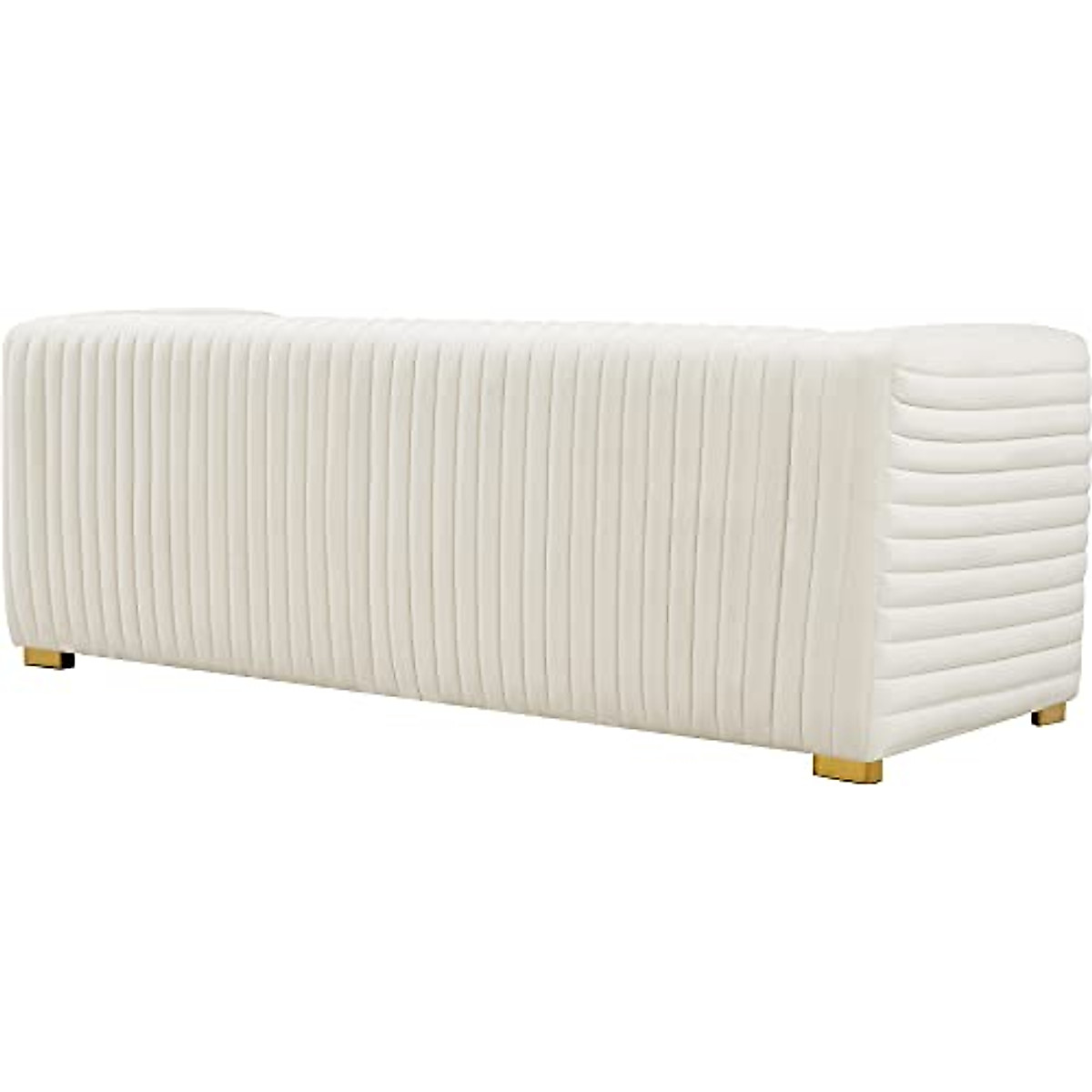 Meridian Furniture 640Cream-S Ravish Collection Modern | Contemporary Velvet Upholstered Sofa with Deep Channel Tufting + Both Gold & Chrome Legs Included