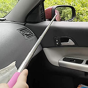 Dewkou 1 PC Car Rearview Mirror Wiper, Retractable Wing Mirror Squeegee Cleaner 38.6In Long Handle Car Cleaning Tool Mirror Glass Mist Cleaner (Red)