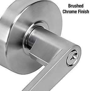 Master Lock Keyed Entry Door Lock, Brushed Chrome Finish Commercial Door Handle, Interior or Exterior Lever Style Locking Door Handle, SLCHKE26D