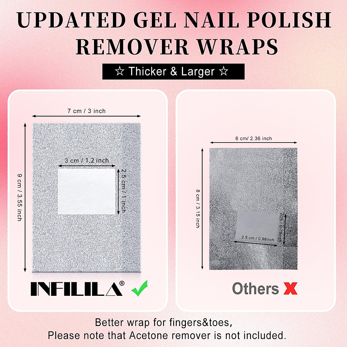 NXJ INFILILA Nail Foil - 300PCS Foil Nail Wraps Gel Nail Polish Remover Foil Wraps for Nails, Soak Off Gel Remover with Larger Cotton Pad for Removing Nail Polish at Home