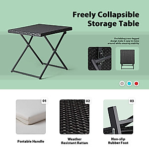 VICTONE Lounge Chairs for Outside, 3 Pieces Patio Chaise Set Outdoor Poolside PE Rattan Reclining Chair with Cushion and Folding Table (Beige)