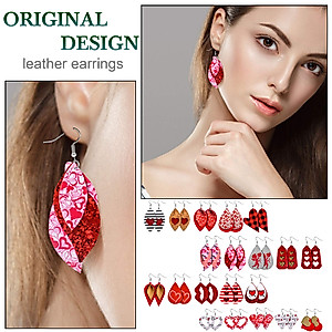 20 Pairs Valentine's Day Leather Earrings for Women Lightweight Faux Leather Teardrop Dangle Earrings Heart-Shaped Print Drop Earrings Set for Valentine's Day Wife Mom Girlfriend