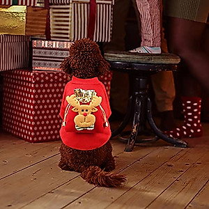 Christmas Dog Costume Sweater Christmas Dog Red Suit with Elk Bag Accessories Christmas Adjustable Cats Costume Clothes, Christmas Costume Cloth for Cats Dogs Animal Christmas Party Supplies, S Size