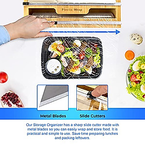 Deepdive Ziplock Bag Organizer and Plastic Wrap Dispenser with Cutter, 6 IN 1 Bamboo Foil and Plastic Wrap Organizer for Kitchen Drawer, Ziplock Bag Storage Organizer for Gallon,Quart,Sandwich,Snack