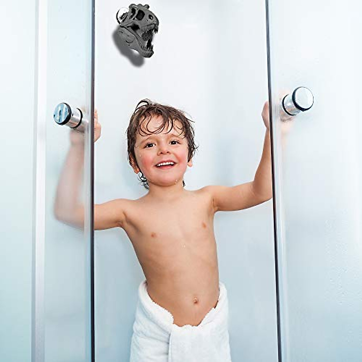 Funwares Wash n' Roar T-Rex Shower Head, Gray - Shower Nozzle Shaped like a Tyrannosaurus Rex Skull