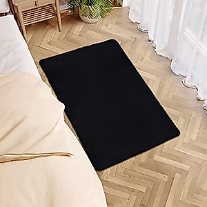 Small Black Rug Faux Rabbit Fur Rug 2x3 Fluffy Throw Rug for Bedroom Entryway Floor Sofa Living Room Area Rug with Non Shedding Soft Shag Rug