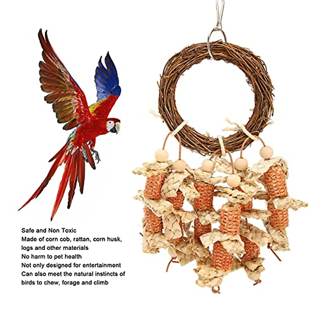 Wooden Chew Toys Wood Bird Chewing Toy Bird Swing Chewing Toy Corn Cobs Climbing Exercising Parakeets Perch Bite Toy for Budgies Lovebirds Bird Swing Chewing Toy