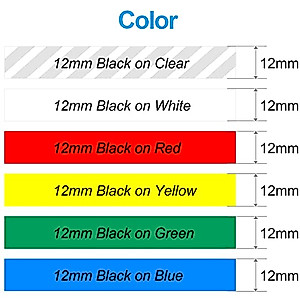 Hehua 6 Pack Compatible M Series Label Tape Replacement for Brother 12mm 0.47" M Tape Color MK231 MK131 MK431 MK531 MK631 MK731 for P-Touch PT-65 PT-M95 PT-45M PT-80 PT-90 PT-70 Label Maker Refills