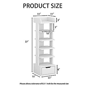 Waktavel Shoe Rack Organizer, Wooden 5 Tiers Vertical Shoe Rack with Drawer and Open Top, Space Saving Small Shoe Storage Stand for Entryway Hallway Bedroom (White Shoe Rack 5 Tier)