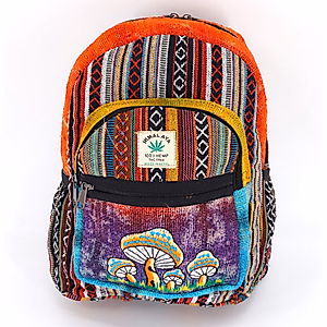 Unique design Mushroom Embroidered Himalaya Hemp Hippie Backpack Festival Backpack Hiking Backpack FAIR TRADE Handmade with Love