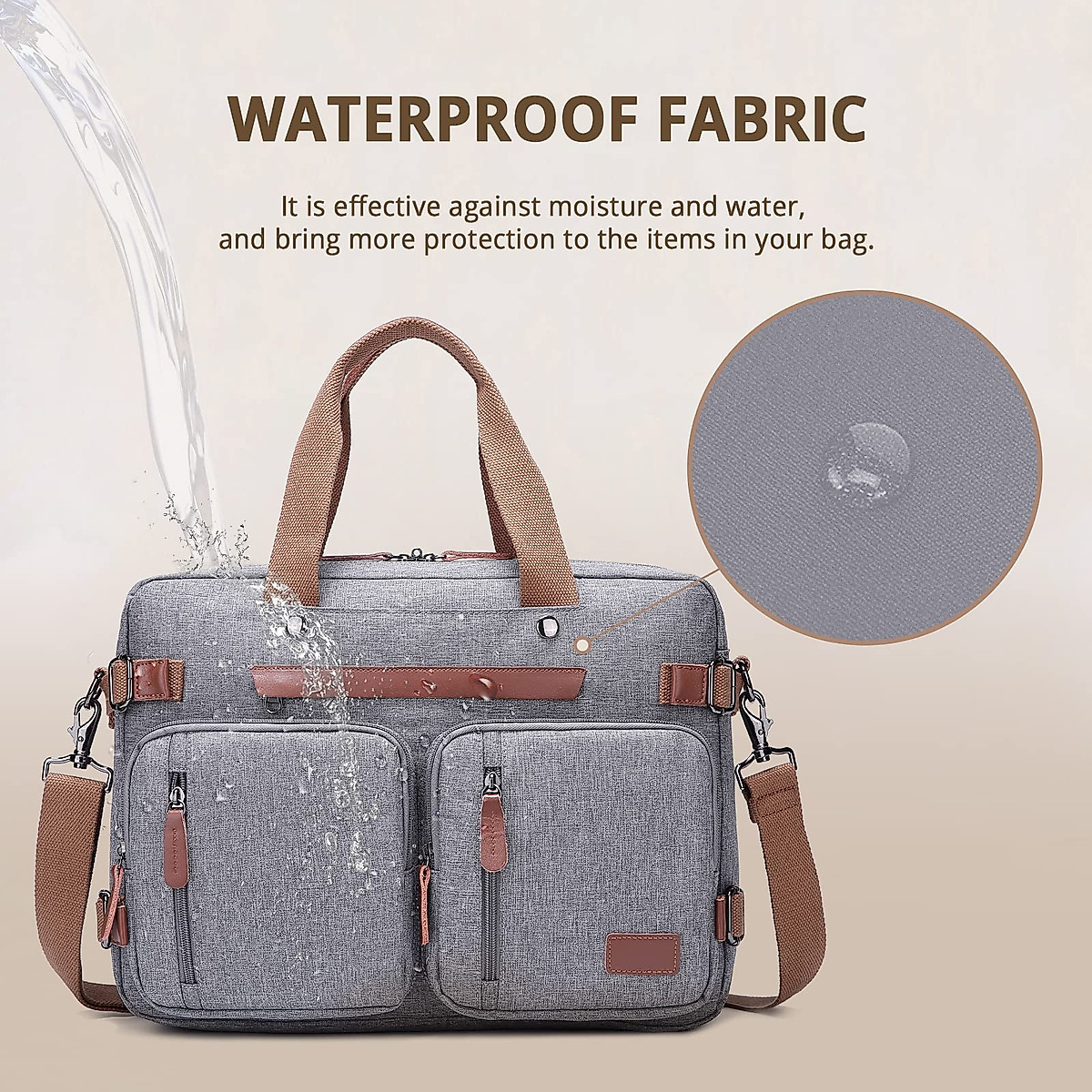 MOLNIA 15.6 inch Laptop Backpack,3 in 1 Briefcases For Men,Laptop Backpack, Messenger Bag,Computer Bags For Men, Grey