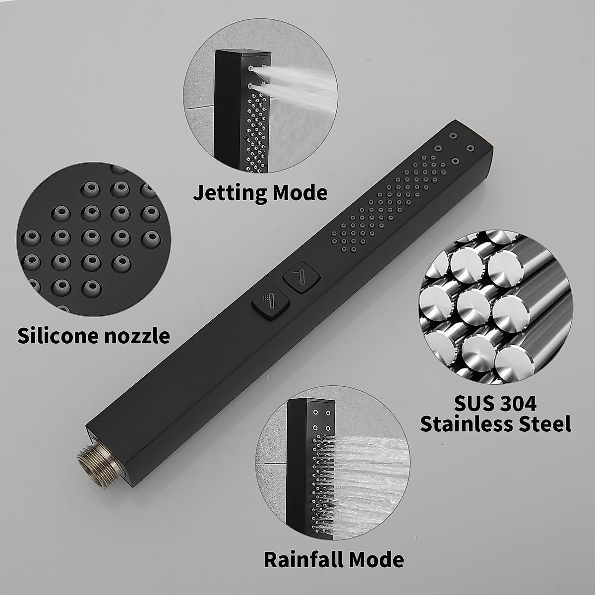 RUMOSE Matte Black Rainfall Shower System Fixture 12 Inch High Pressure Square Shower Head with 2 in 1 Handheld Spray Wall Mount Brass Bathroom Shower Faucet Set with cUPC Certified Rough-in Valve