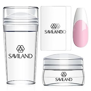 Saviland French Tip Nail Stamp - 4PCS Nail Art Stamper Kit Clear Silicone Nail Stamping Long & Short Jelly Stamper for Nails with Scrapers Nail Stamper Kit for French Manicure Home DIY Nail Art Salon