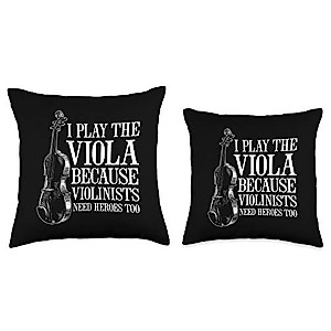 Orchestra Music Lover Gift for Musician Funny Viola Player Because Violinists Need Hero Too Throw Pillow, 18x18, Multicolor