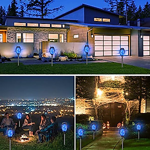 COCOMOX Solar Lights Outdoor Blue, 4 Pack Solar Torch Lights with Flickering Flame, 12 LED Mini Tiki Torches for Outside Waterproof Landscape Decorations for Garden Pathway Dusk to Dawn Auto On/Off