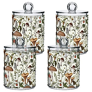 xigua 2 Pack Mushrooms and Berries Apothecary Jars with Lid, Qtip Holder Storage Containers for Cotton Ball, Swabs, Pads, Clear Plastic Canisters Bathroom Vanity Organization (10 Oz) Color172