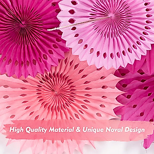 PAPER JAZZ Paper Flowers Hot Pink Paper Flowers Decorations for Wall Hanging Paper Fans for Wedding Floral Backdrop Decor Bridal Shower Birthday Party Decorations Pack of 11