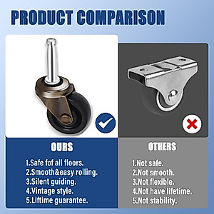 Podoy Antique Casters Wheels 1-5/8-Inch with Stem Socket Replacement for Furniture Chairs Small Sofa Office Decorative Casters Use for All Hardwood Floor (Set of 4)