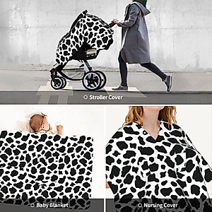 Black and White Cow Skin Baby Car Seat Canopy Cover Multi Use Nursing Cover for Newborn Car Seat Canopy Mom Nursing Breastfeeding Covers Newborn Shower Gift
