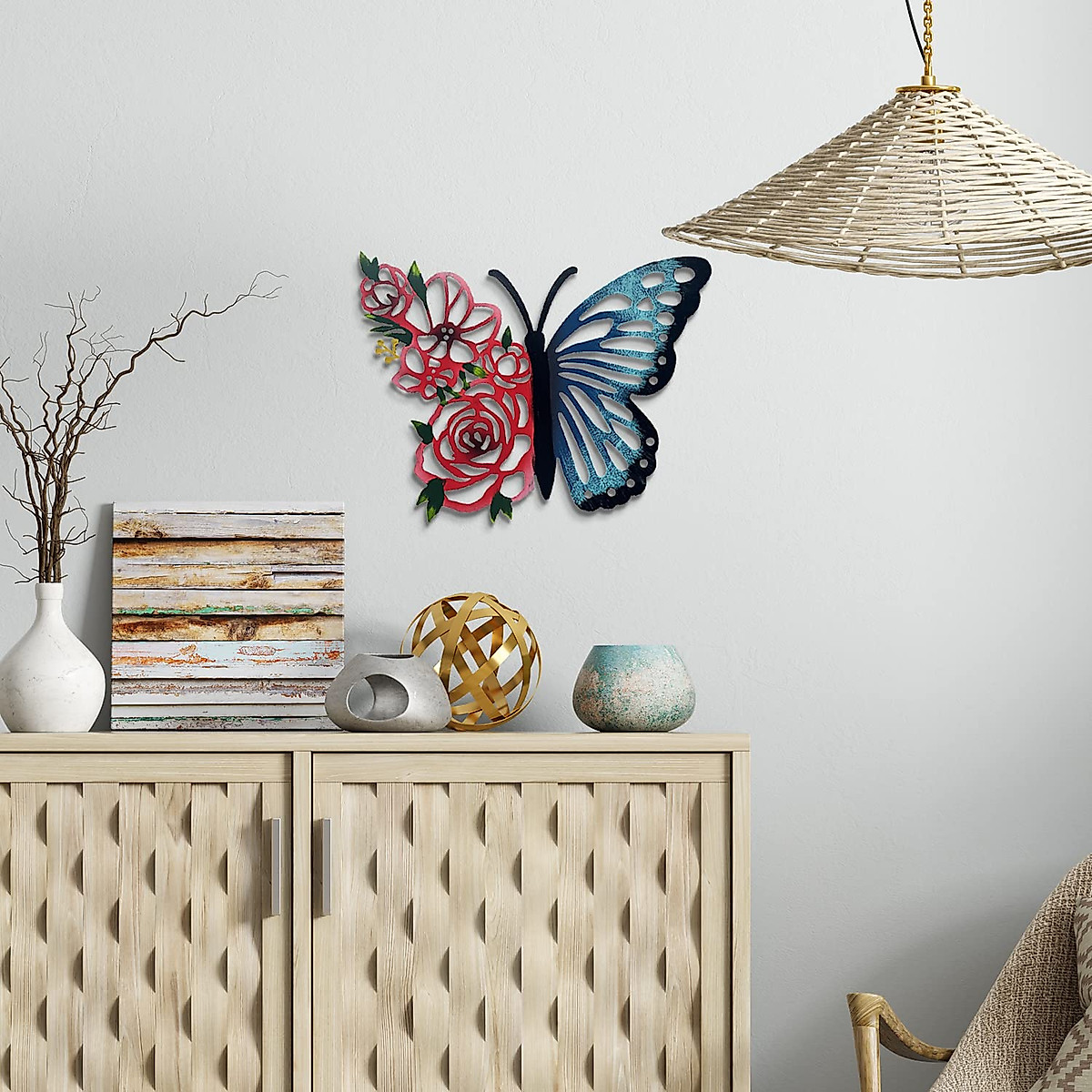 LIFFY Metal Butterfly Wall Decor - Butterflies Indoor Art Hanging Sculpture for Home Bedroom Living Room Office Plaque Lawn Fence Backyard Porch - 16 Inch