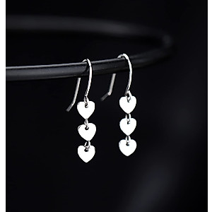 Reffeer Solid 925 Sterling Silver Love Heart Drop Earrings for Women Teen Girls Sweet Heart Dangle Earrings Hook Earrings (A-Silver)