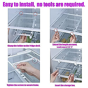 2 Pack Fridge Drawer Organizer, Refrigerator Storage Bins Box, 12" Length, Refrigerator Pull out Under Shelf Holder Vegetable Veggies Fruit Container