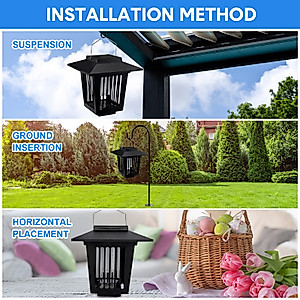 Qualirey 4 Pcs Solar Bug Zapper Outdoor Bug Zapper Outdoor Mosquito Repellent for Patio Waterproof Outdoor Mosquito Zapper Mosquito Killer LED Light for Patio Mosquitoes Moths Insect Flies (Square)