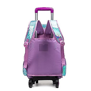 Meetbelify Girls Rolling Backpack with Wheels Kids Mermaid Luggage Travel Suitcase for Girls Elementary Student 6-8 Years Old
